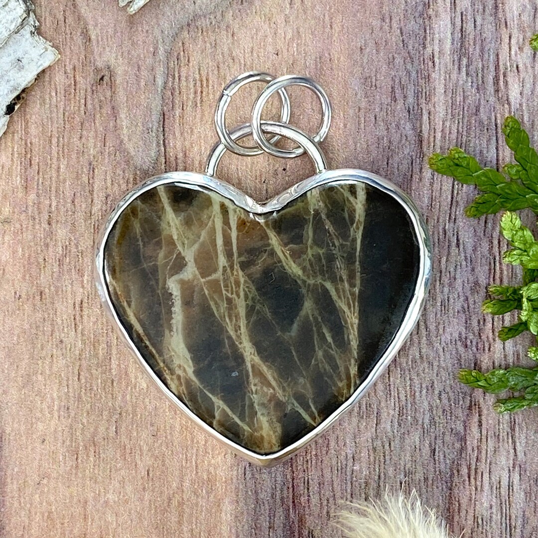 Lake Superior Basalt, Sterling Silver Heart Pendant - Etsy