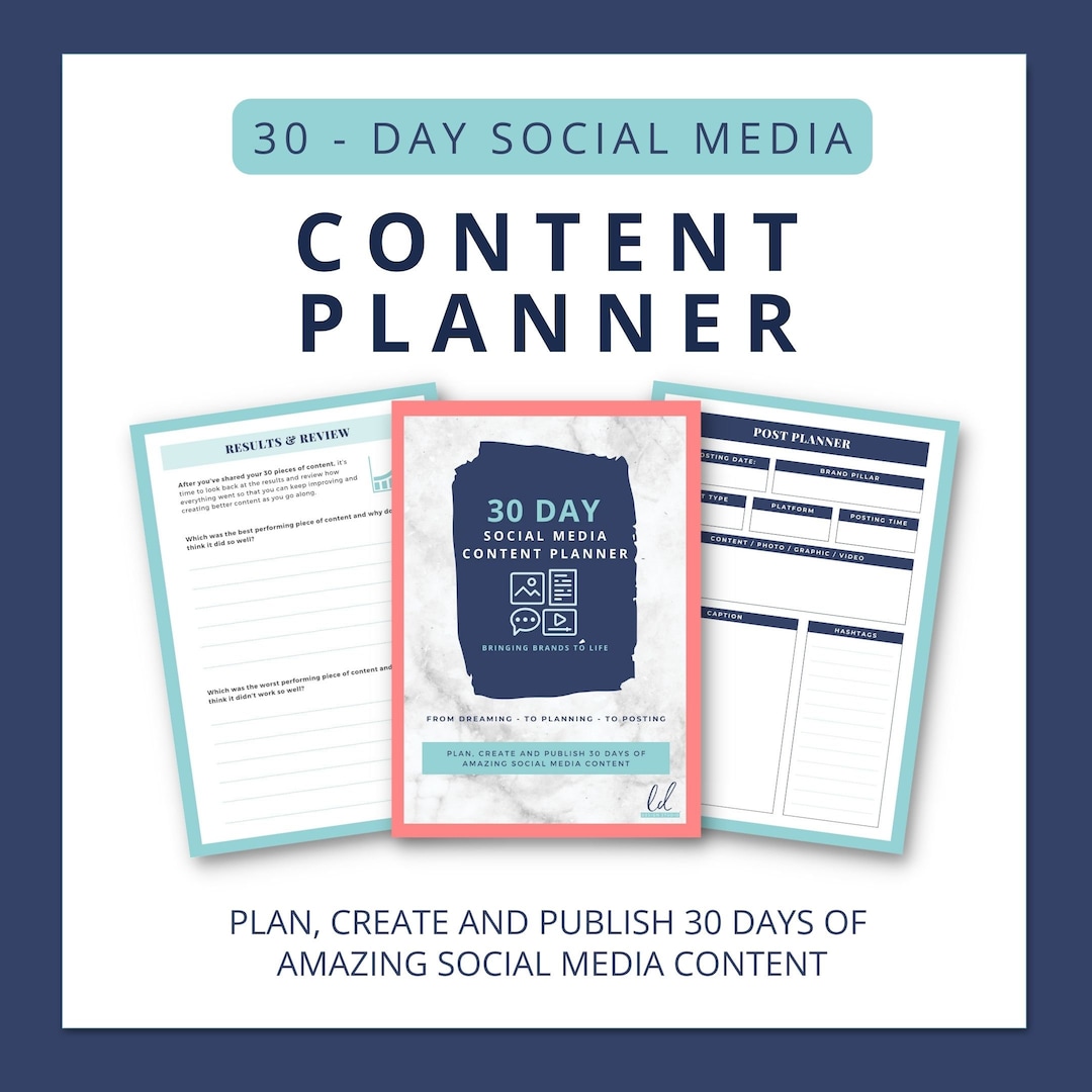 30 Day Social Media Content Planner | Workbook for Social Media | Social Planner | Daily Content ...