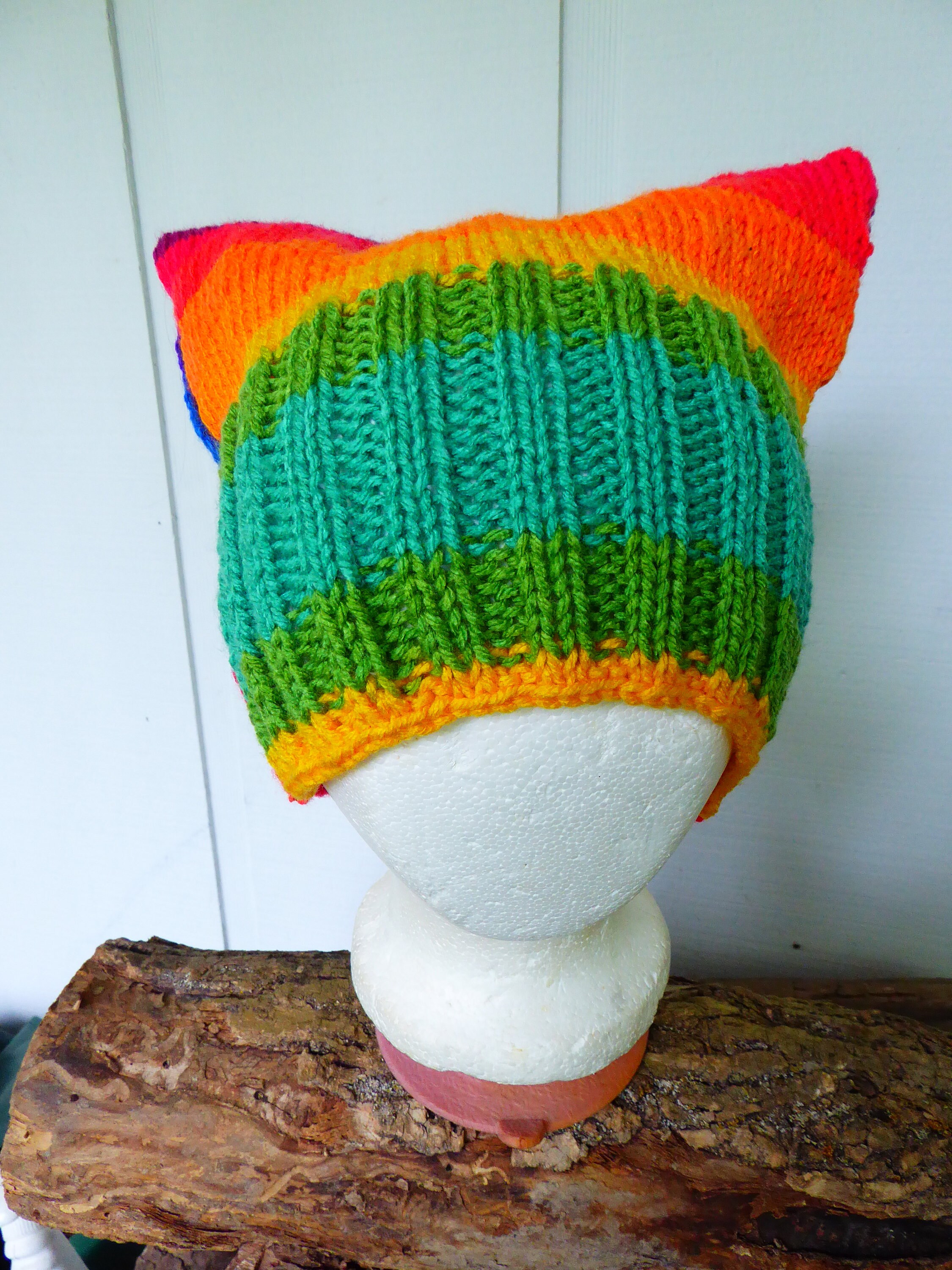 Gay Pride Lgbtq Pussy Hat Hand Knit Rainbow Ombre Etsy