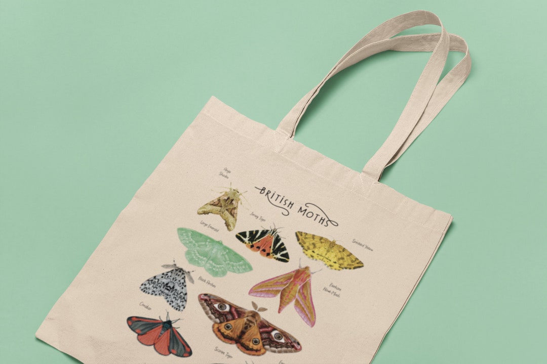 Moth Tote Bag With British Moth Species Illustrations 100% Cotton Tote ...