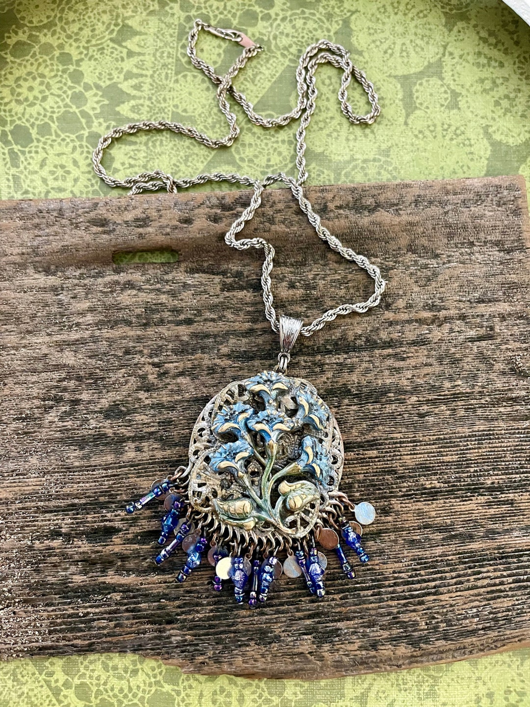 Blue Morning Glories Pendant Necklace, Blue Flower Necklace, One Of-a ...