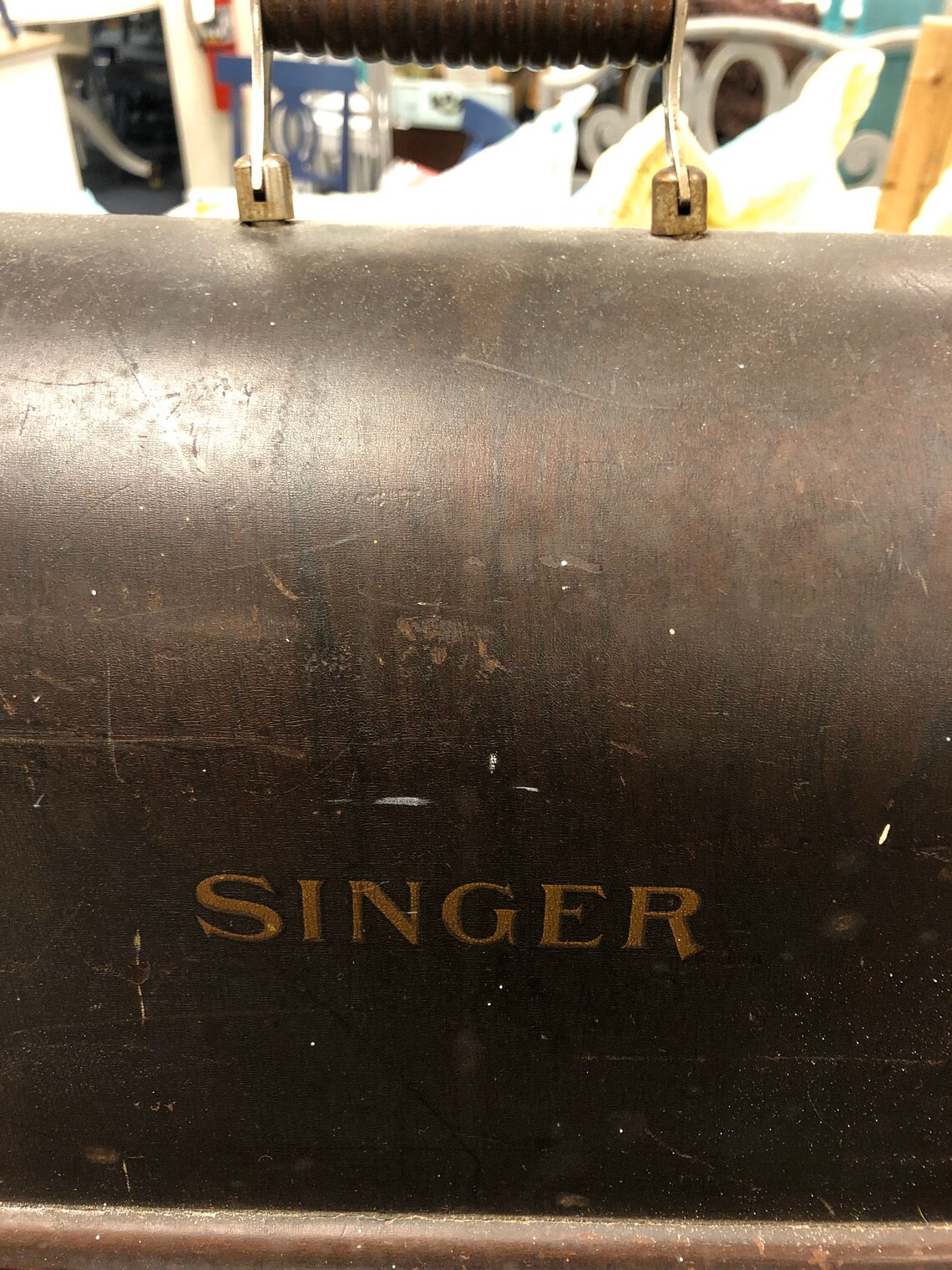 Vintage SINGER Sewing Machine With Domed Wooden Case, Vintage Equipment ...