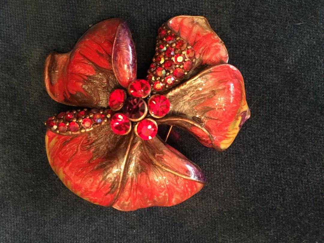 Vintage Enamel Flower Brooch - Etsy