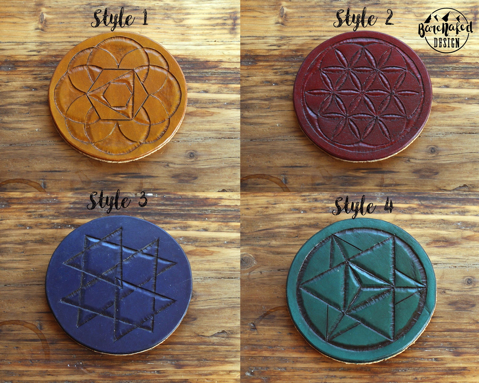 Leather Tea Coasters Sacred Geometry Chakra Coaster Set - Etsy UK