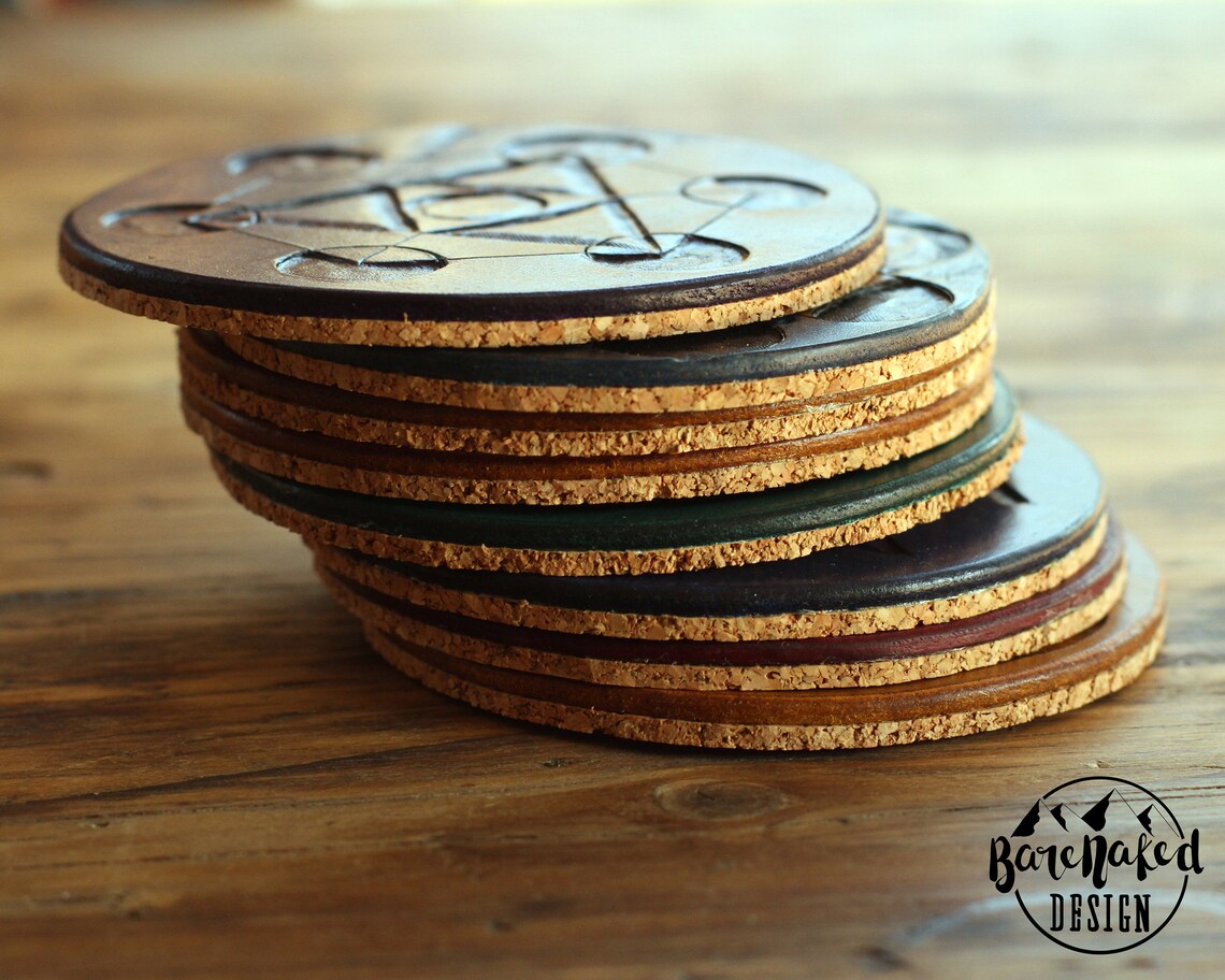 Leather Tea Coasters Sacred Geometry Chakra Coaster Set - Etsy UK