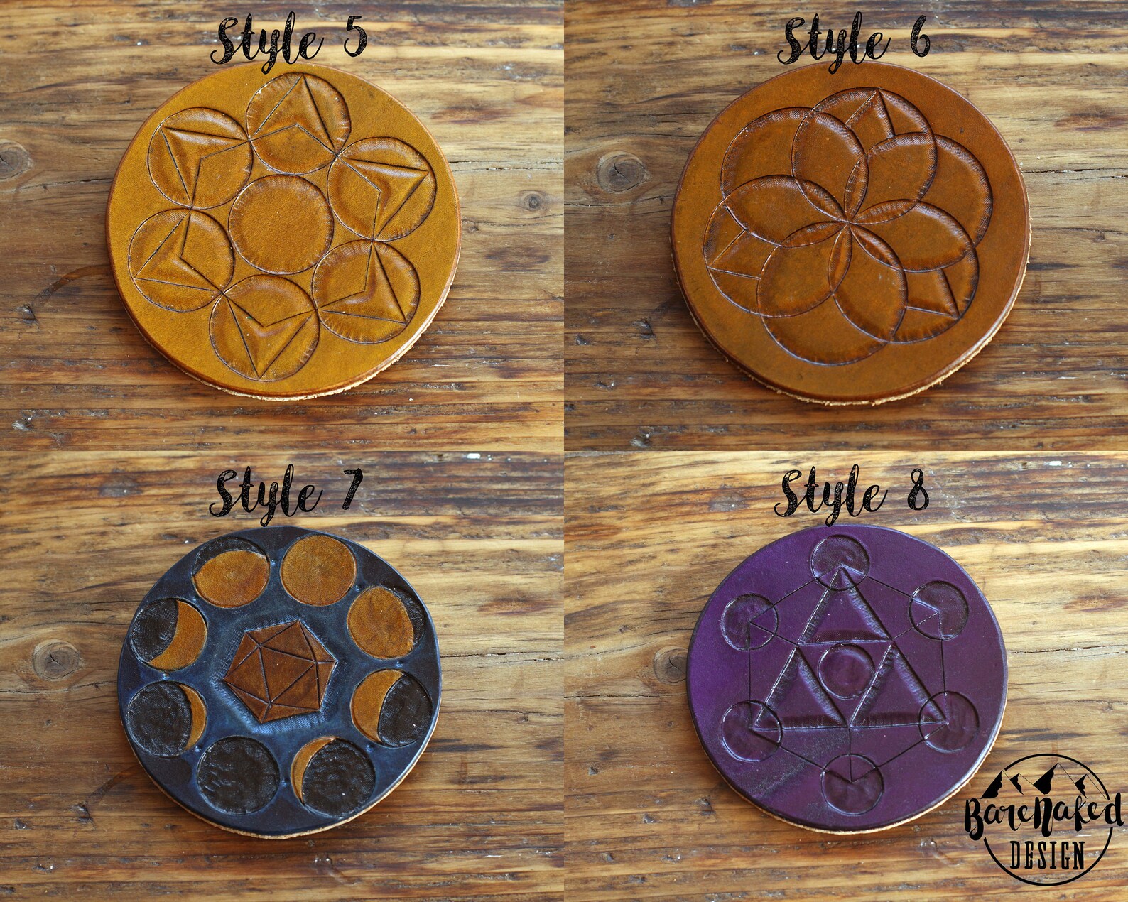 Leather Tea Coasters Sacred Geometry Chakra Coaster Set - Etsy UK