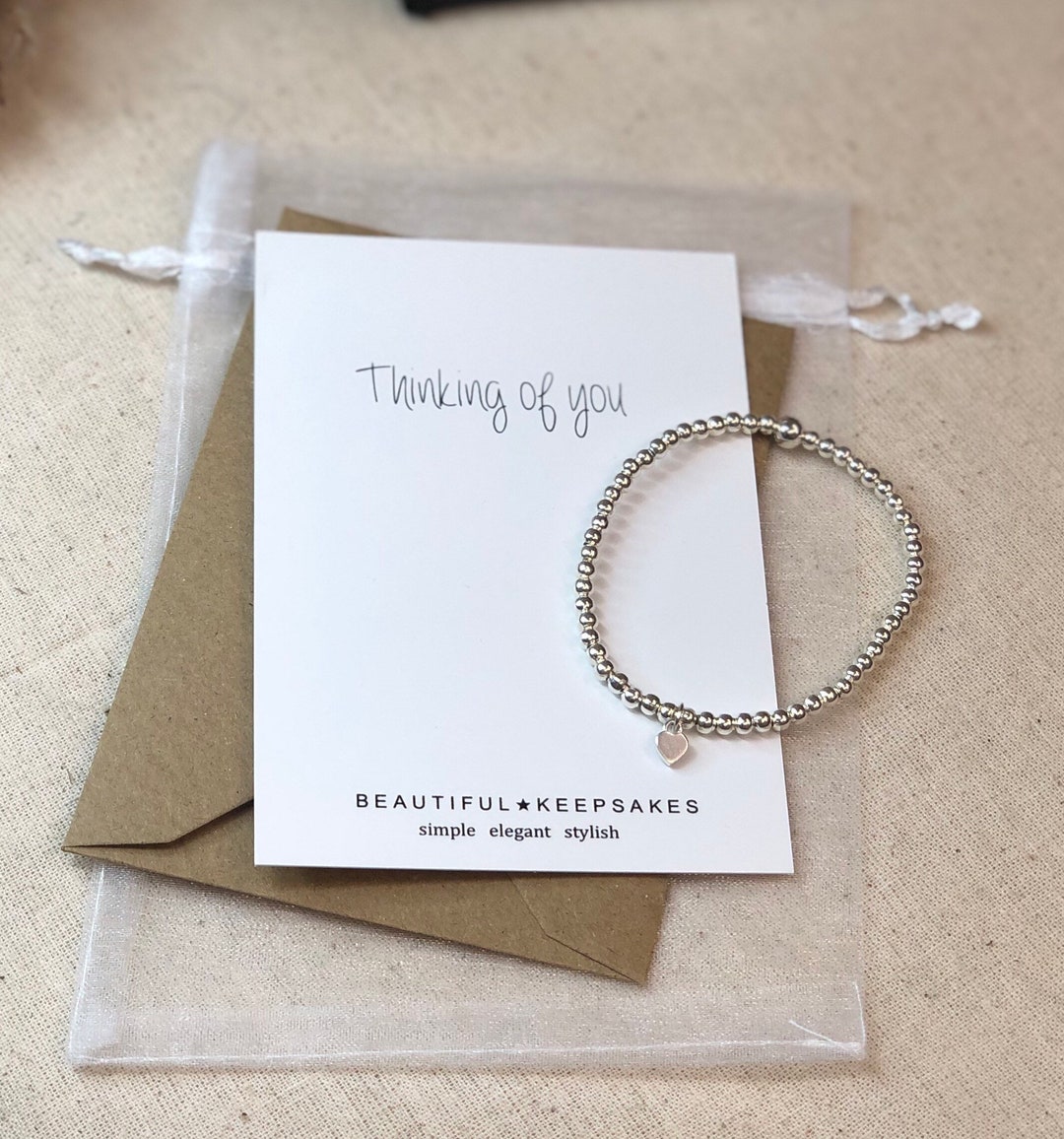 Thinking of You | Silver Heart Bracelet | Beaded Stacking Bracelets ...