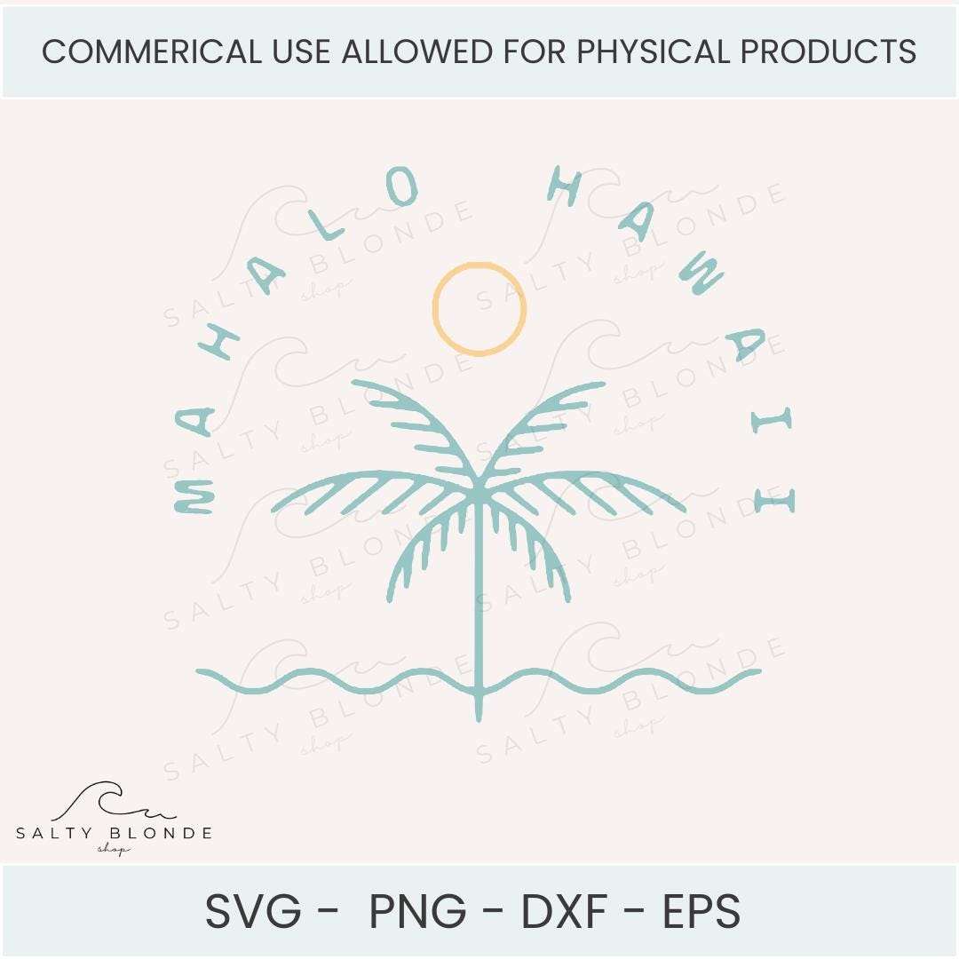 Mahalo Hawaii SVG Cut File, Palm Tree Line Art PNG, Minimalist Digital ...