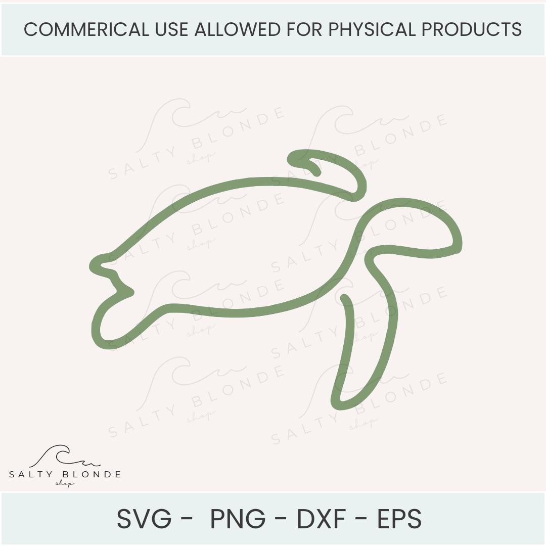 Minimalist Sea Turtle SVG Cut File, Hand-drawn Simplistic Line Art PNG ...