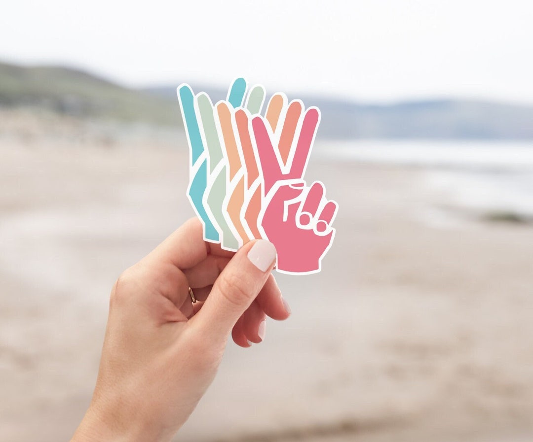 Sunset Rainbow Peace Hand Sign Sticker Peace Sign Sticker, Peace Sign ...