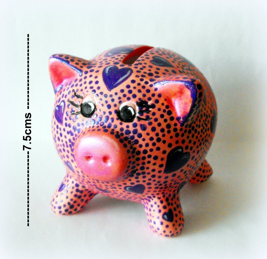 Hand Painted Mini Ceramic Piggy Bank, Money Box/coin Bank. Purple ...