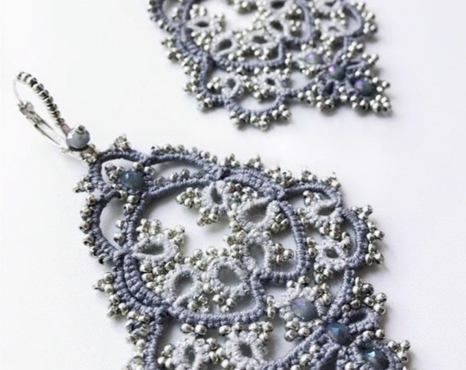 Orecchini tatted fatti a mano. Grigio perla - Etsy Italia