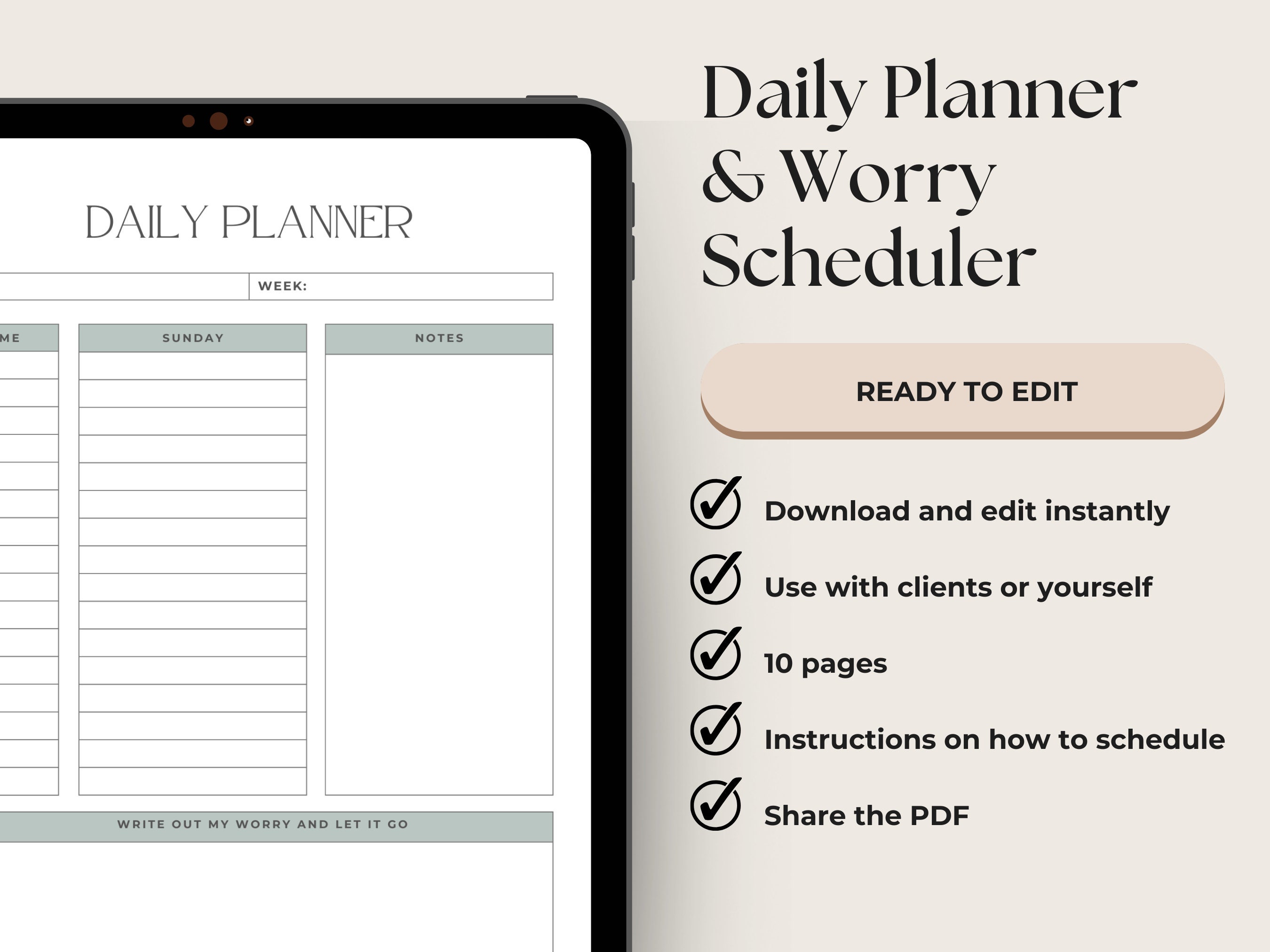 Daily Planner and Worry Scheduler, Canva Template for Productivity ...