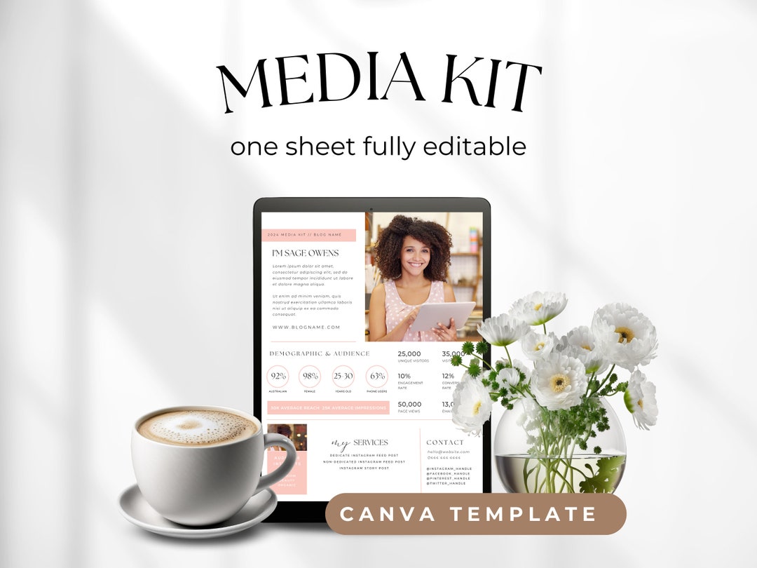Pink One Page Media Kit for Coaches and Course Creators, Fully Editable ...