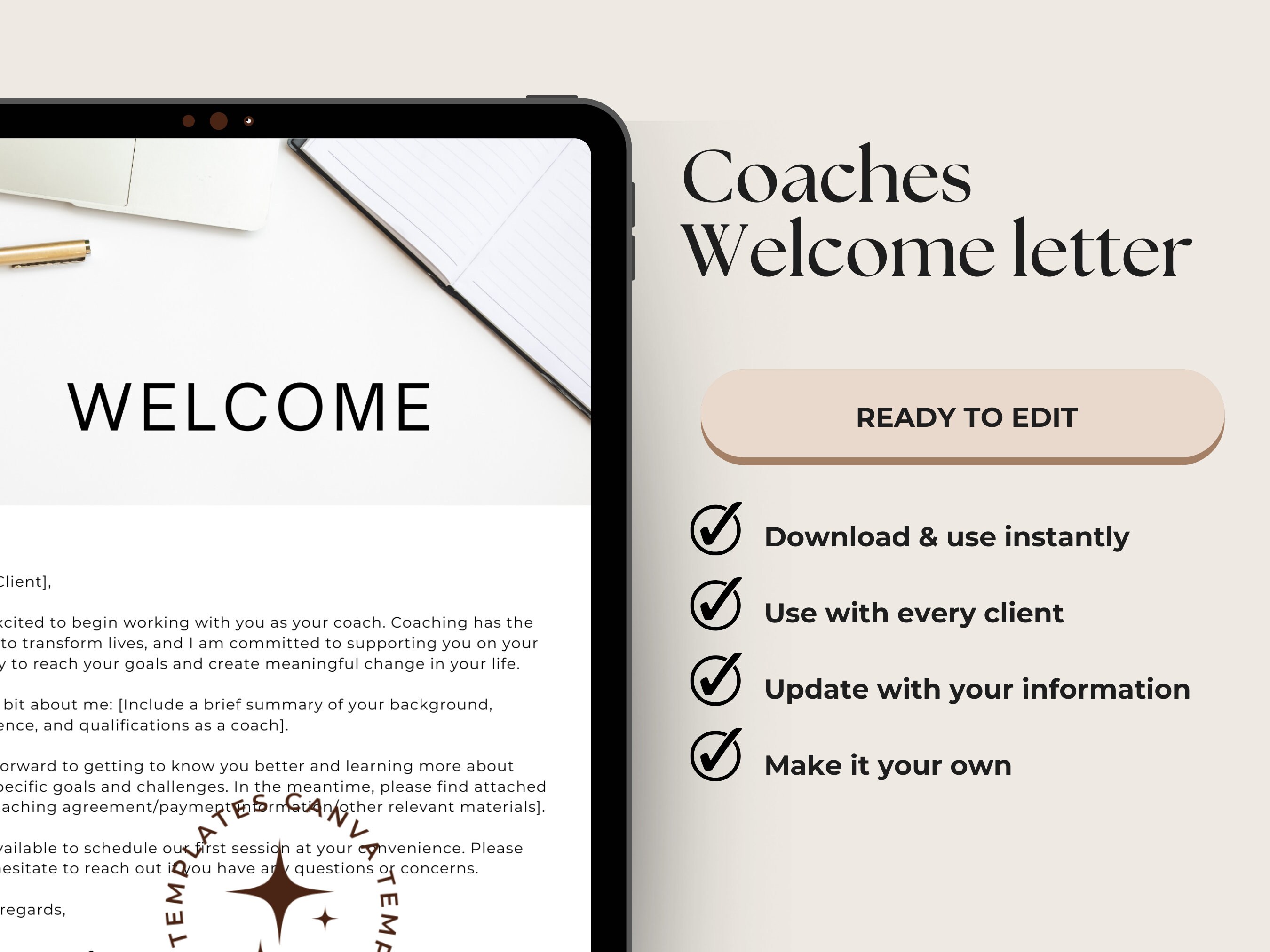 Coaches Welcome Letter One Page Canva Template for Client Communication ...