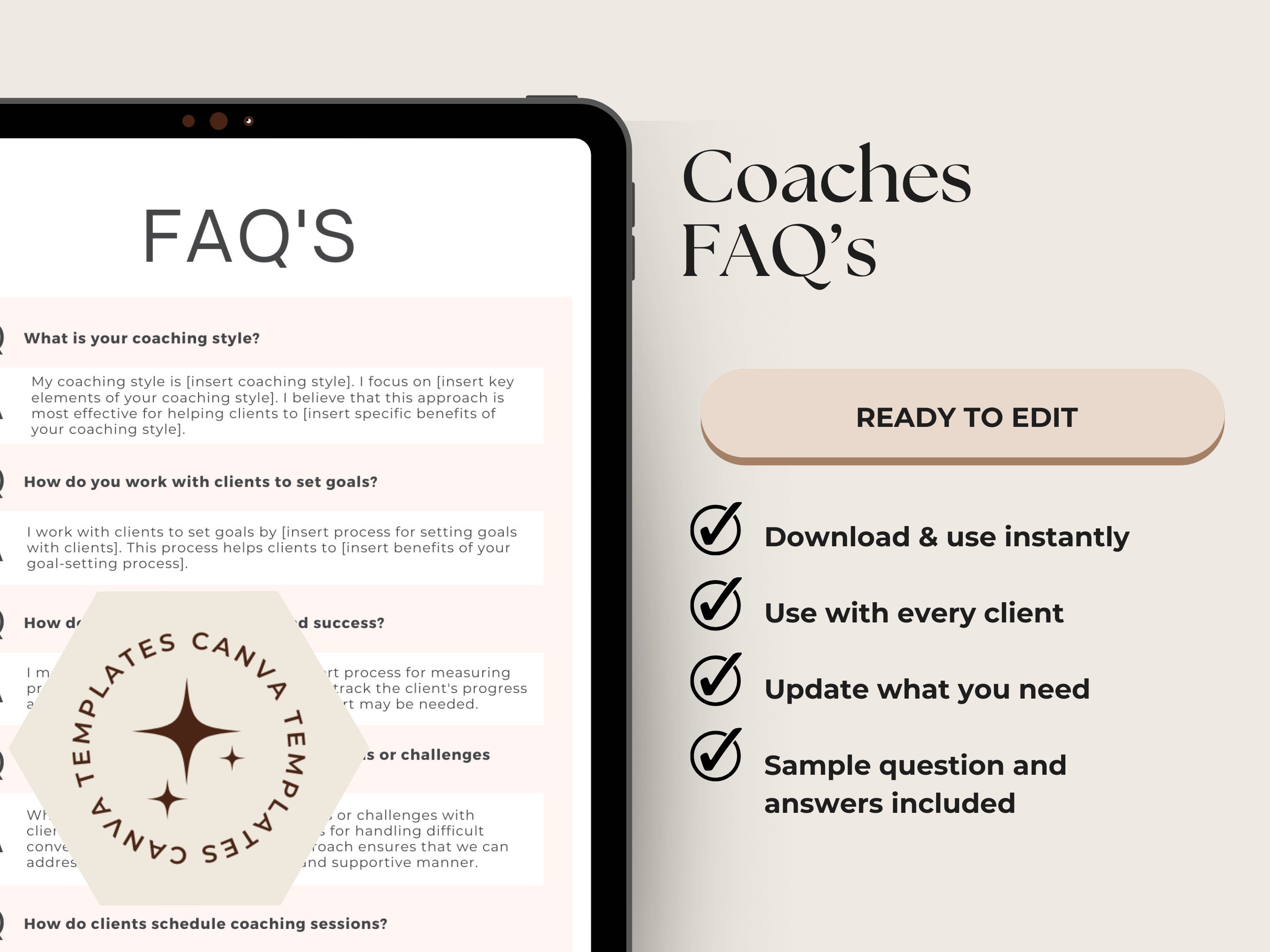 Coaches Faqs One Page Canva Template for Client Communication, Course ...
