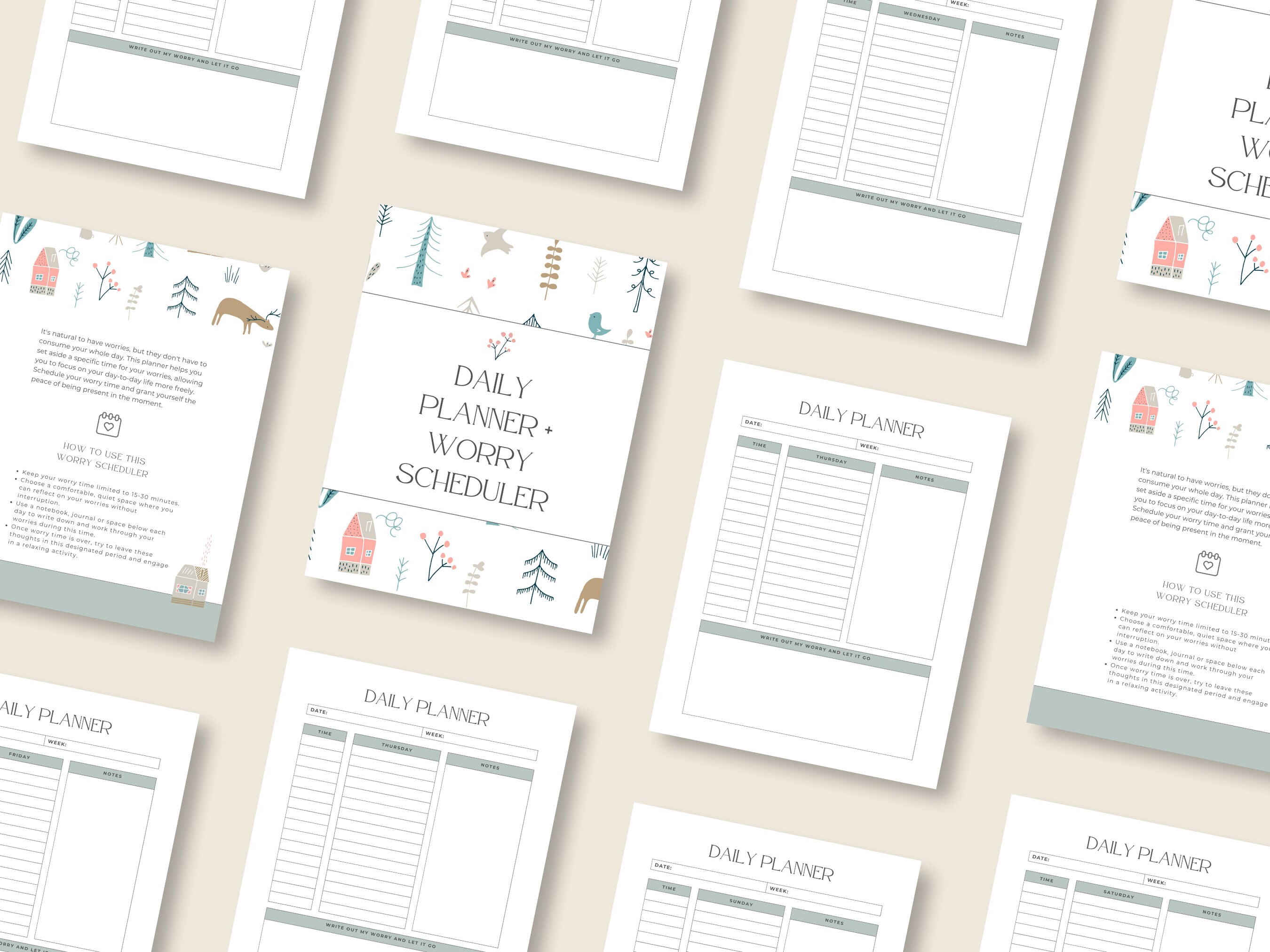 Daily Planner and Worry Scheduler, Canva Template for Productivity ...