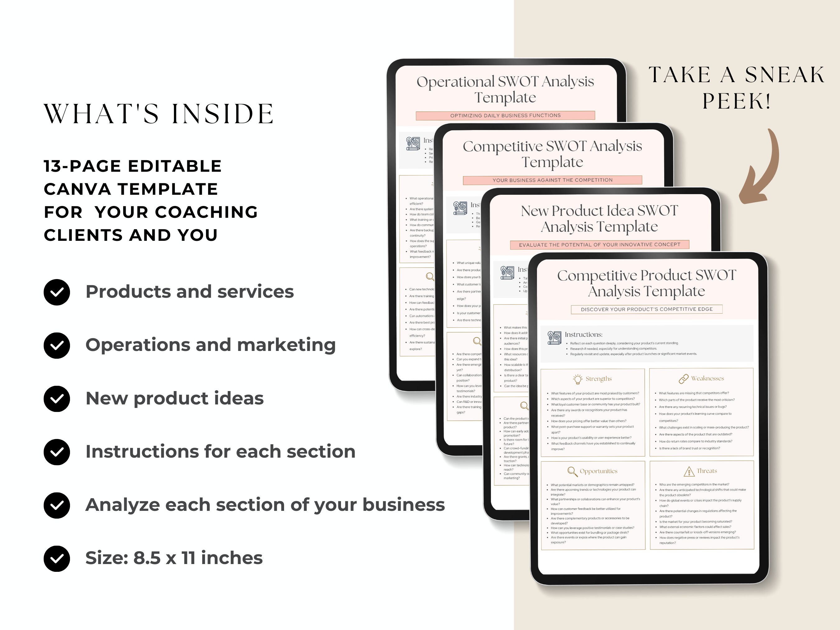 SWOT Analysis Canva Template for Coaches & Course Creators Strategic ...