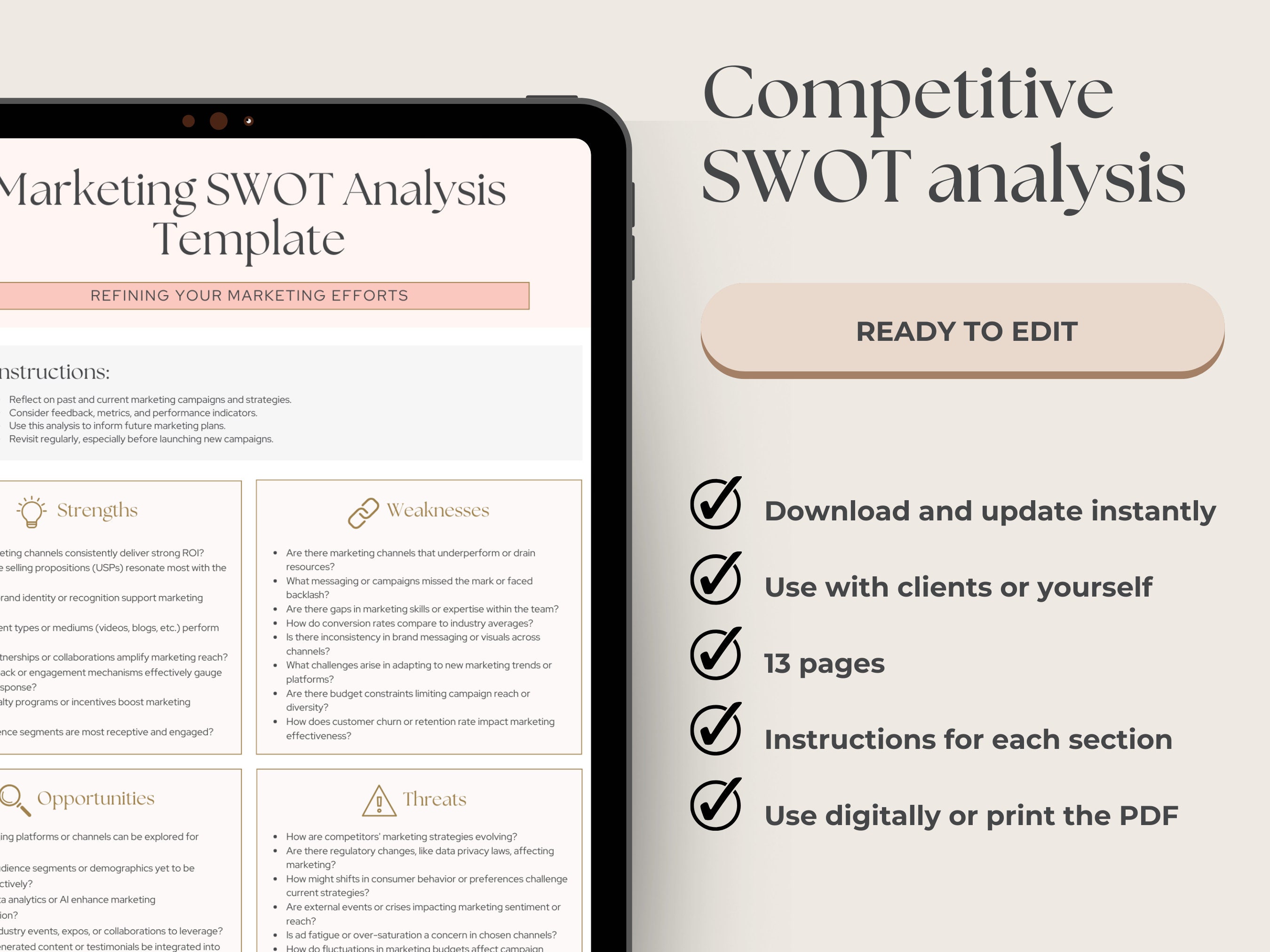 SWOT Analysis Canva Template for Coaches & Course Creators Strategic ...