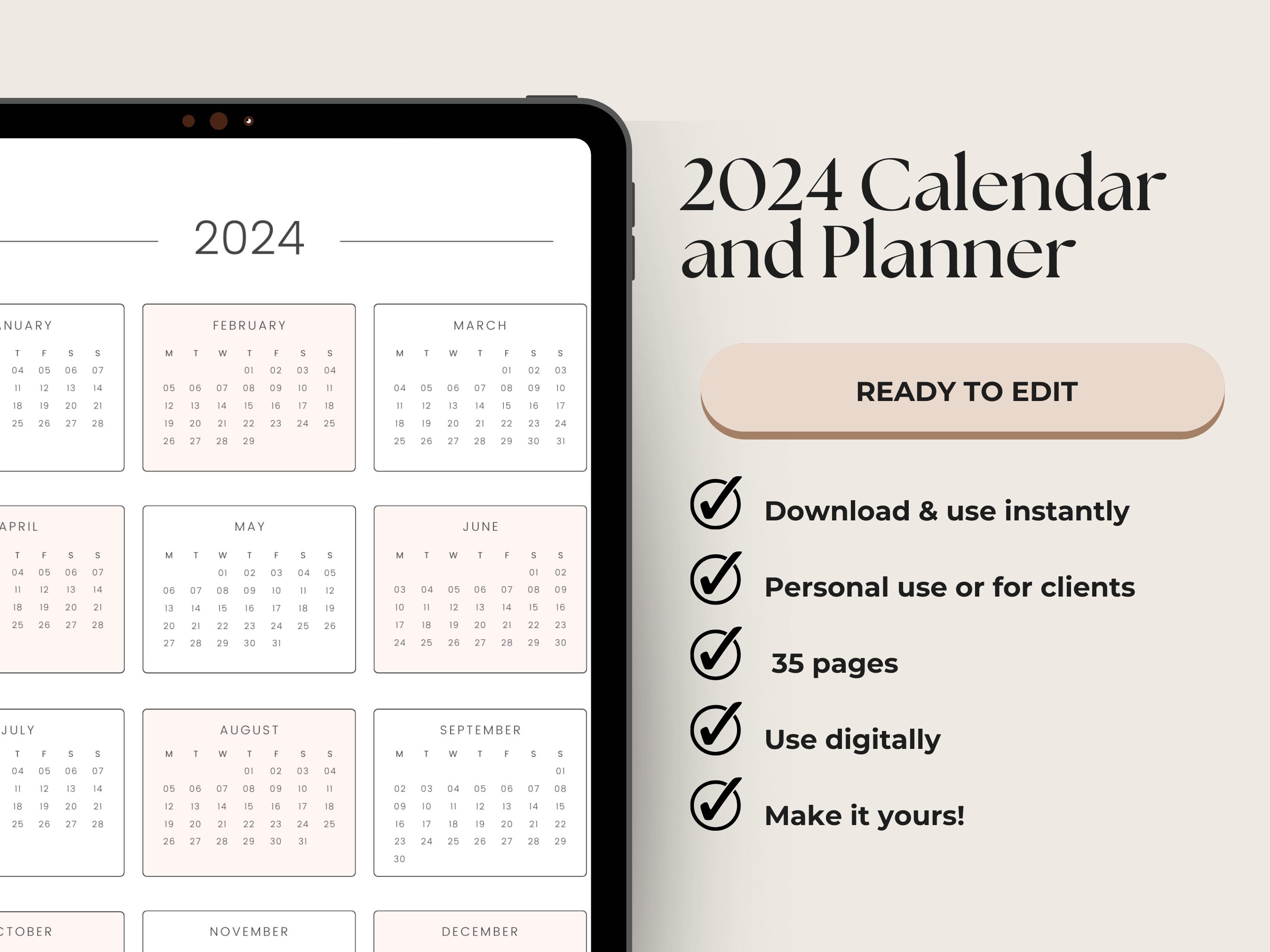 2024 Dated Calendar and Planner for Coaches, Virtual Assistant, Course ...
