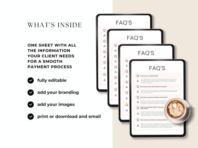 Coaches Faqs One Page Canva Template for Client Communication, Course ...