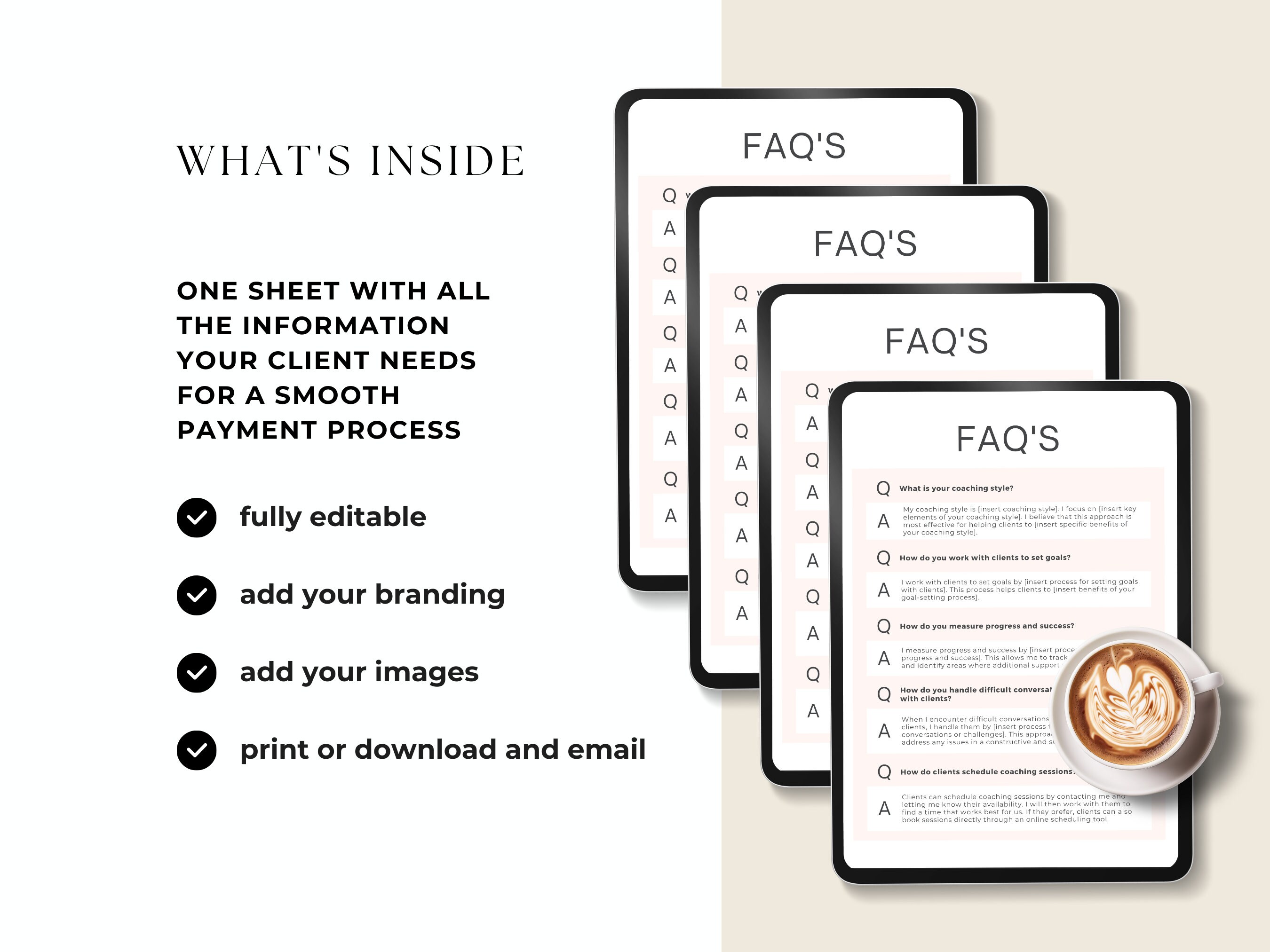 Coaches Faqs One Page Canva Template for Client Communication, Course ...
