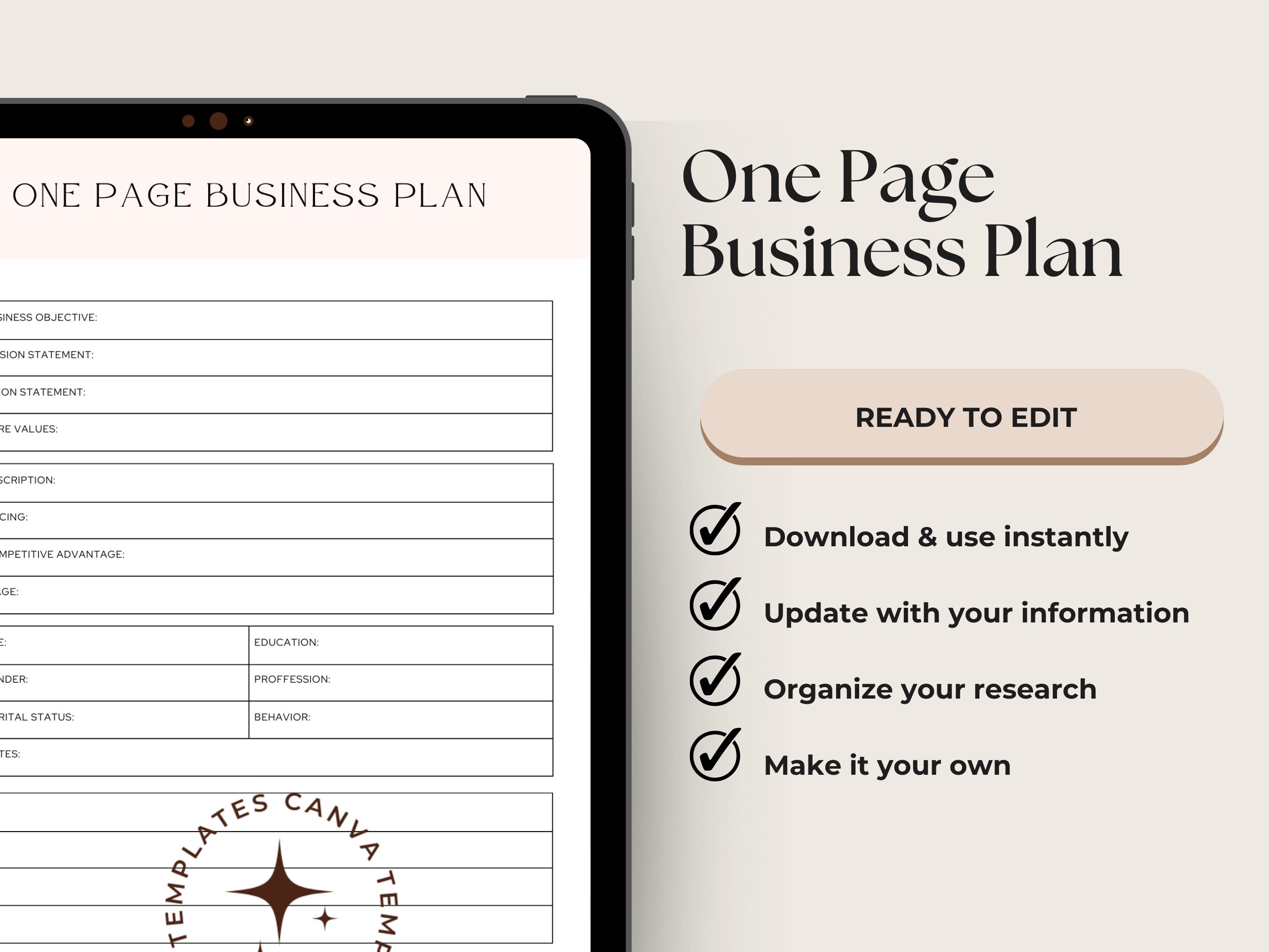 Simple One-page Business Plan for Coaches, Organize Business Strategy ...