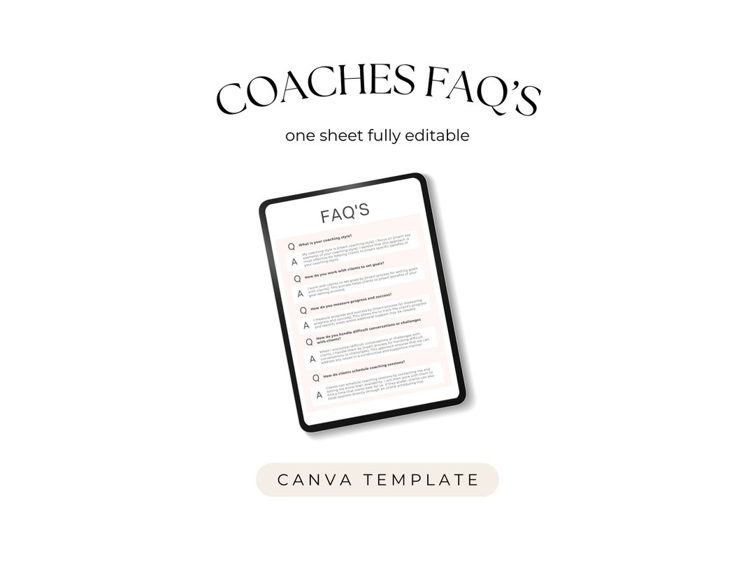 Coaches Faqs One Page Canva Template for Client Communication, Course ...