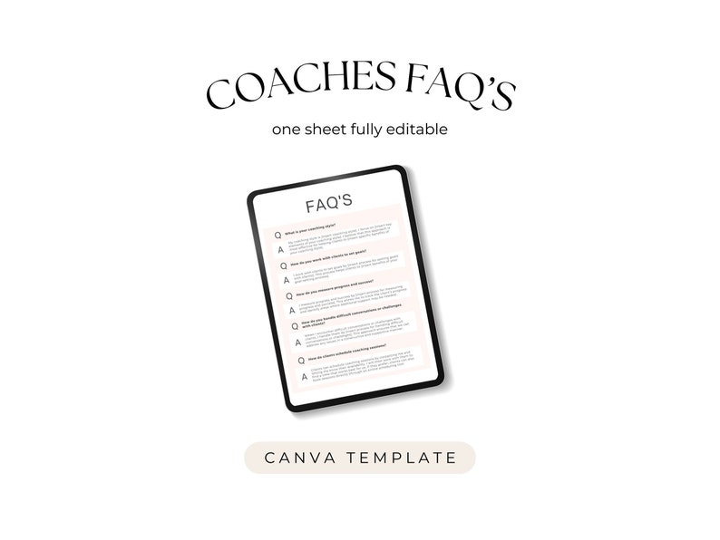 Coaches Faqs One Page Canva Template for Client Communication, Course ...
