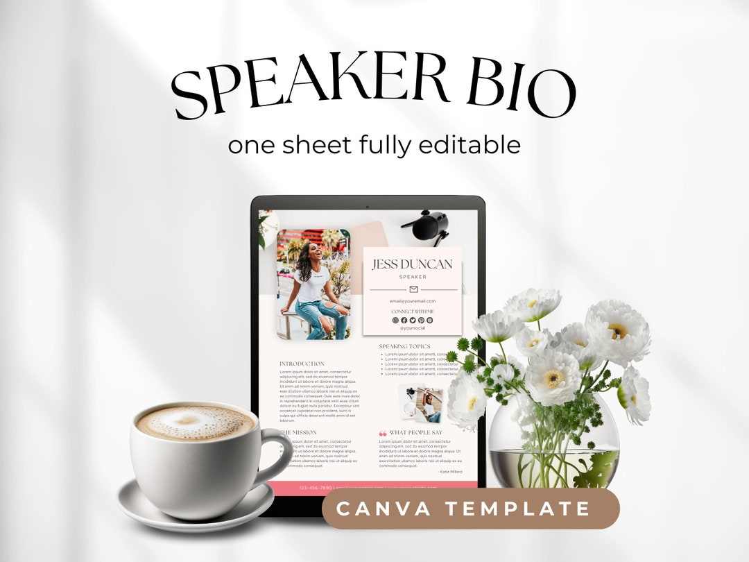 Pink Speaker Bio Canva Template: One-page Professional Brand (digital ...