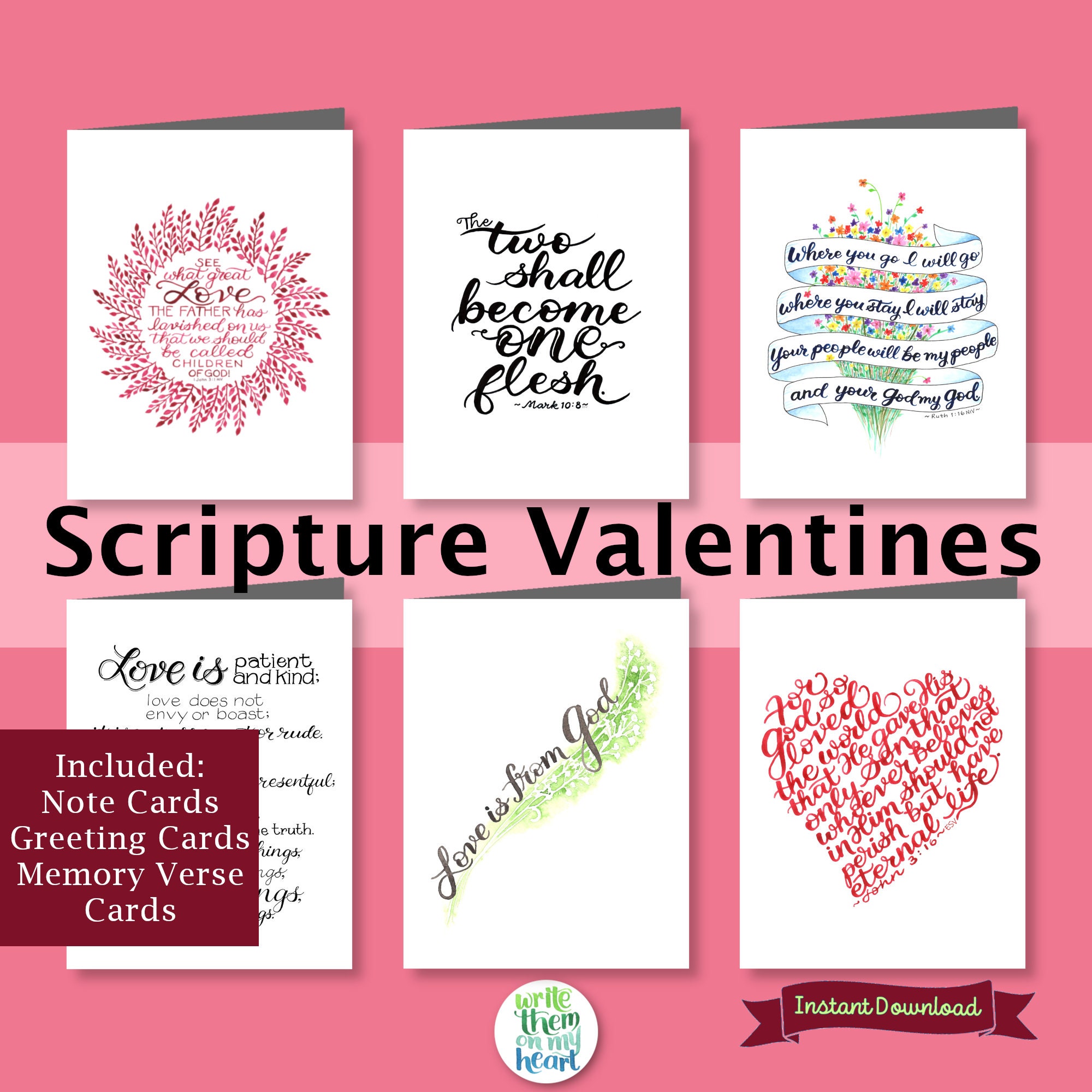 Scripture Valentine Cards, 6 Printable Bible Verse Valentines, 5x7 ...