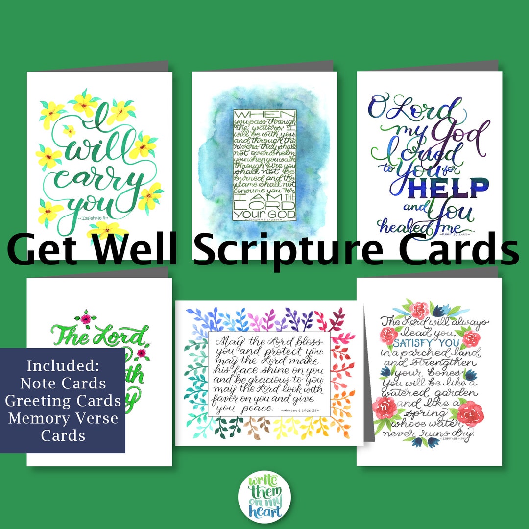 Get Well Scripture Cards, 6 Printable Bible Verse Get Well Cards, 5x7 ...