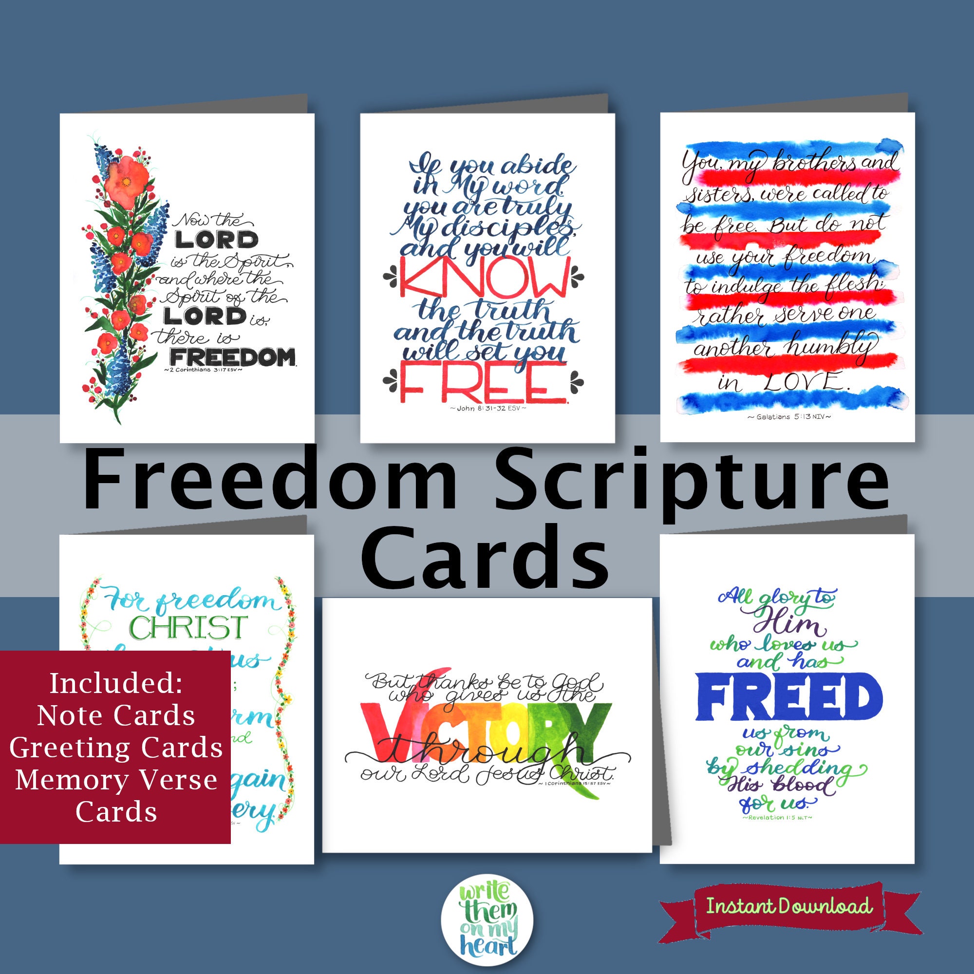 Freedom Scripture Cards Printable Bible Verse July 4th Scripture Art ...