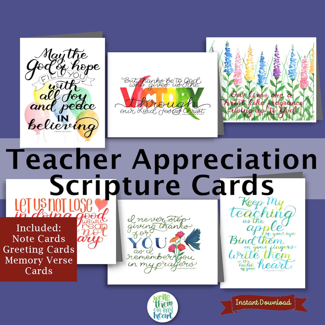 Teacher Appreciation Scripture Card Printable Teacher Bible Verse Card ...