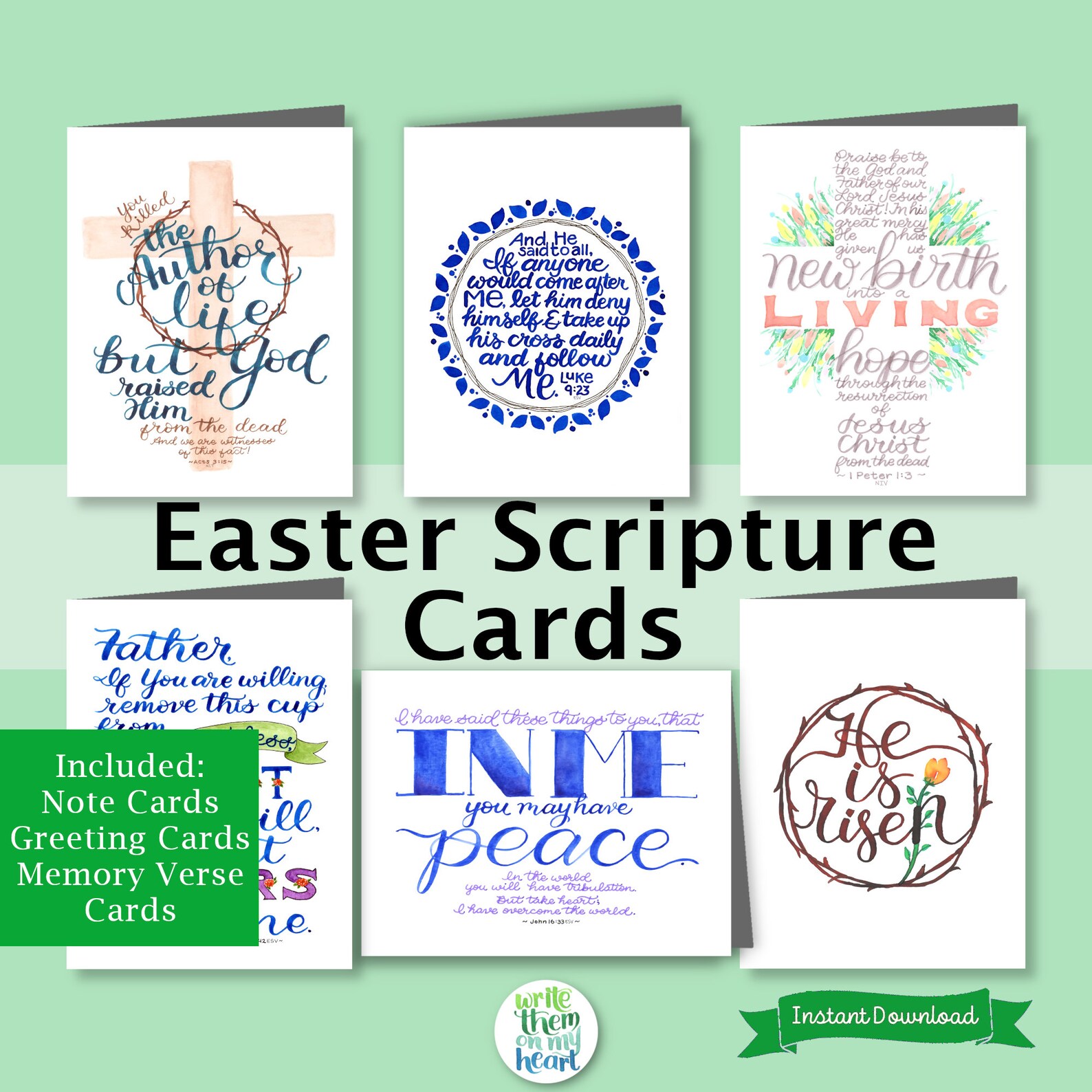 Scripture Easter Cards, 6 Printable Bible Verse Easter Cards, 5x7 Bible ...
