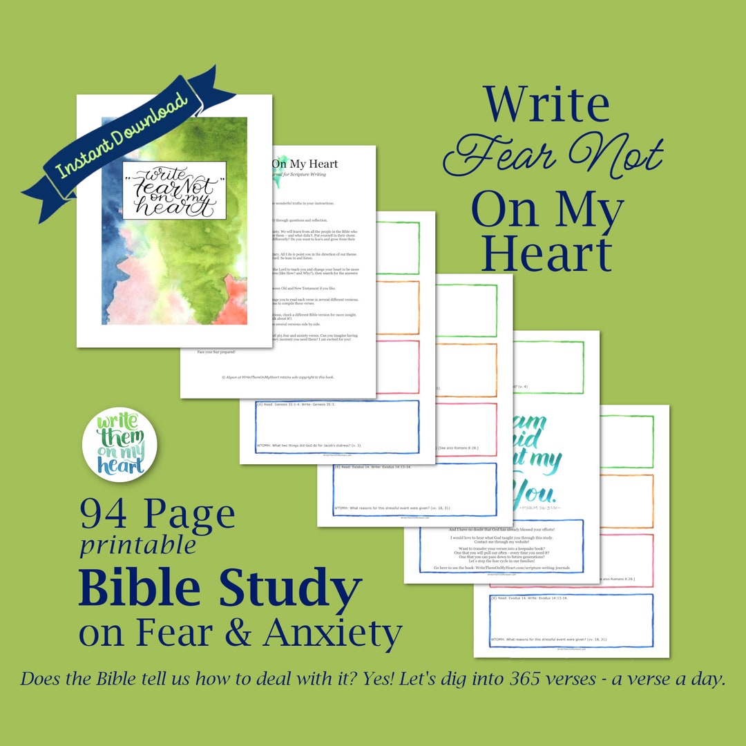Bible Study Printable Scripture Notebook Kit on Fear and Anxiety, Bible ...