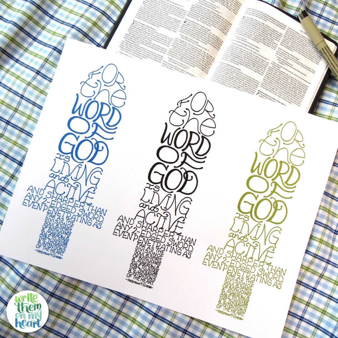 Scripture Bookmark, Hebrews 4:12, Bible Verse Printable, Hand-lettered ...