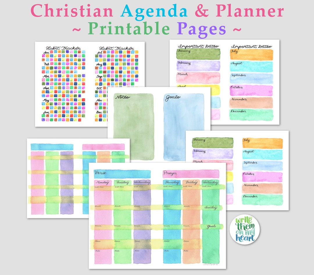 Christian Weekly Planner Pages Vertical Agenda Printable Undated Agenda ...