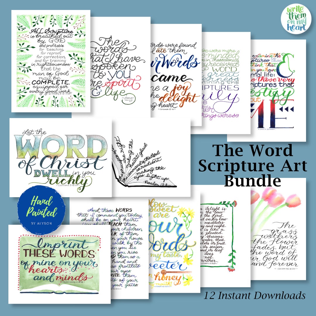 Scripture Art Bundle Printable Hand Lettered Bible Verse Print Set ...