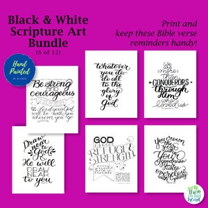 Black and White Scripture Art Set of 12 Printable Christian Calligraphy ...