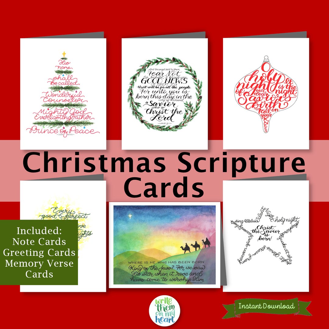 Christmas Card Printable Bible Verse Nativity Scripture Art Wreath ...