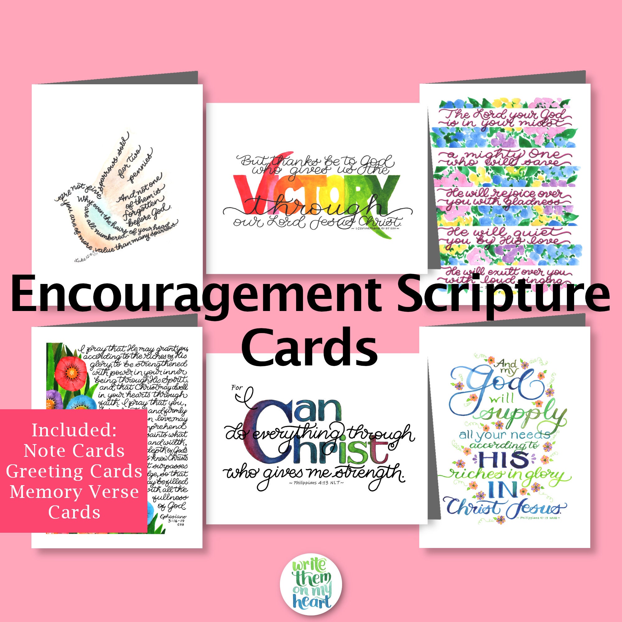 Encouragement Scripture Cards, 6 Printable Bible Verse Encouragement ...