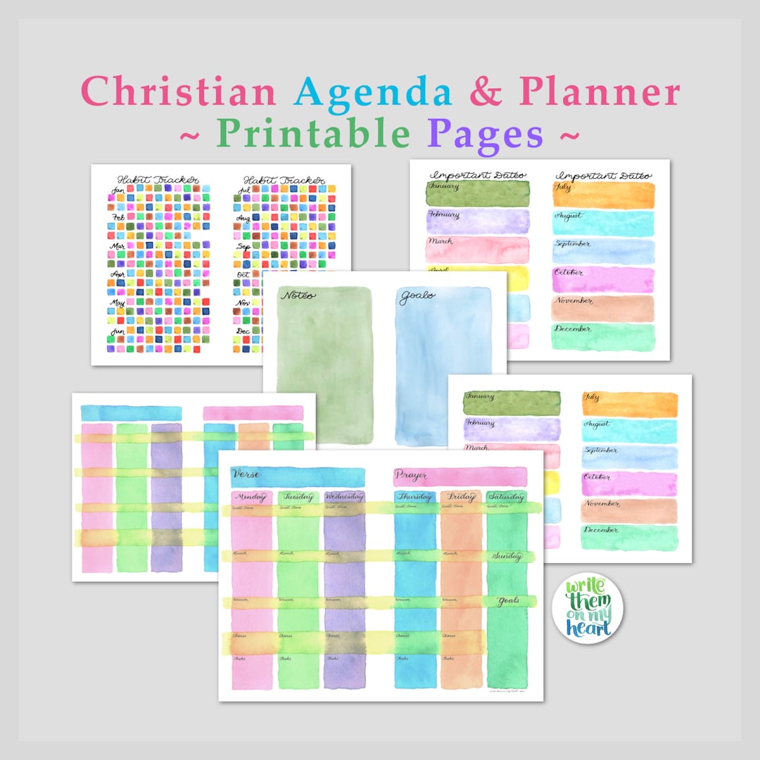 Christian Weekly Planner Pages Vertical Agenda Printable Undated Agenda ...
