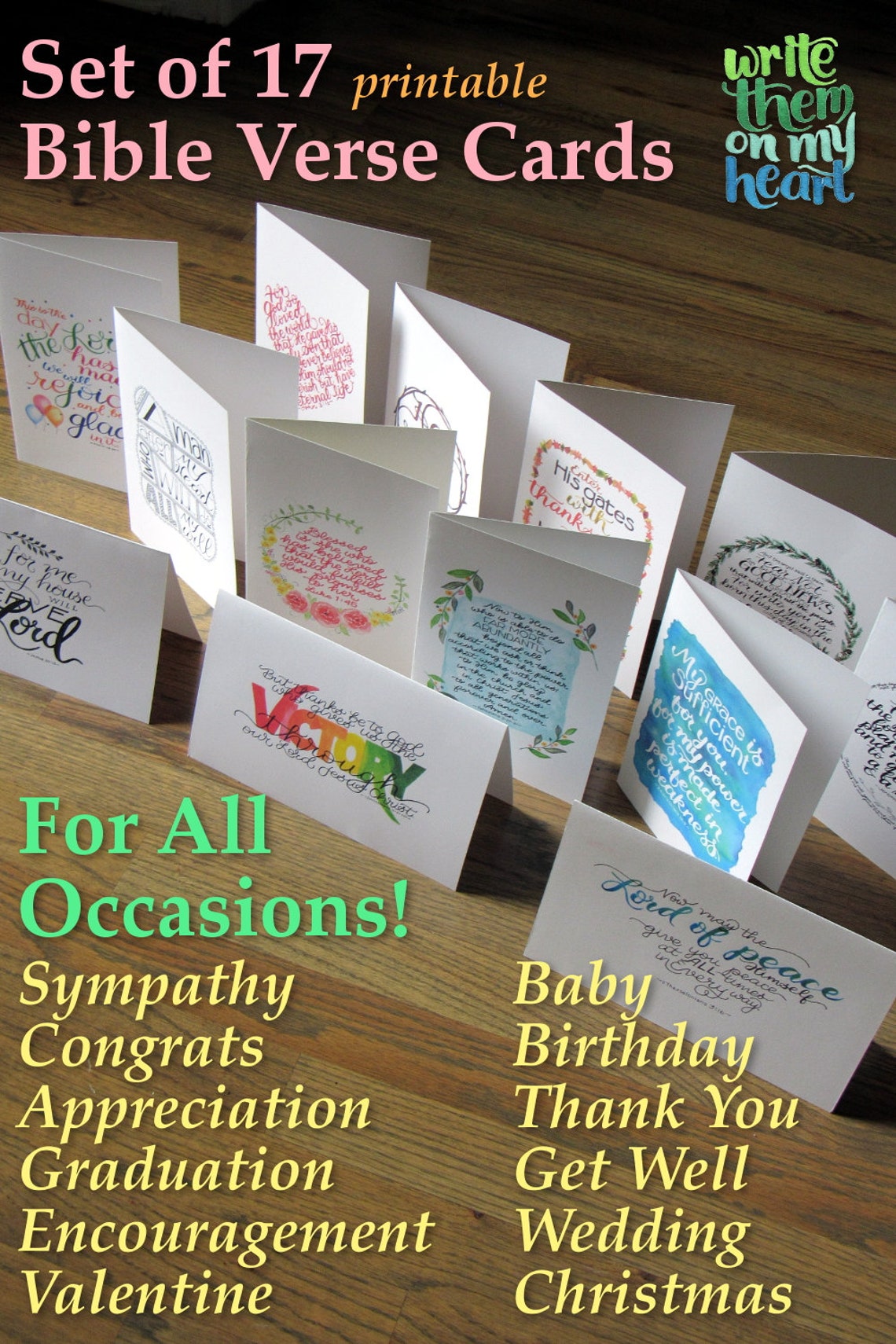 Bible Verse Greeting Cards Printable All Occasion Cards Bundle of 17 ...