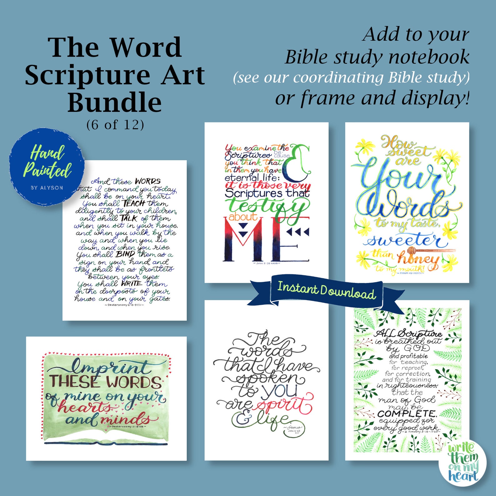 Scripture Art Bundle Printable Hand Lettered Bible Verse Print Set ...