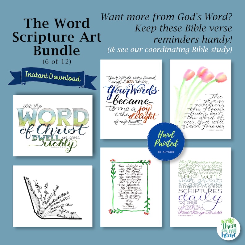 Scripture Art Bundle Printable Hand Lettered Bible Verse Print Set ...