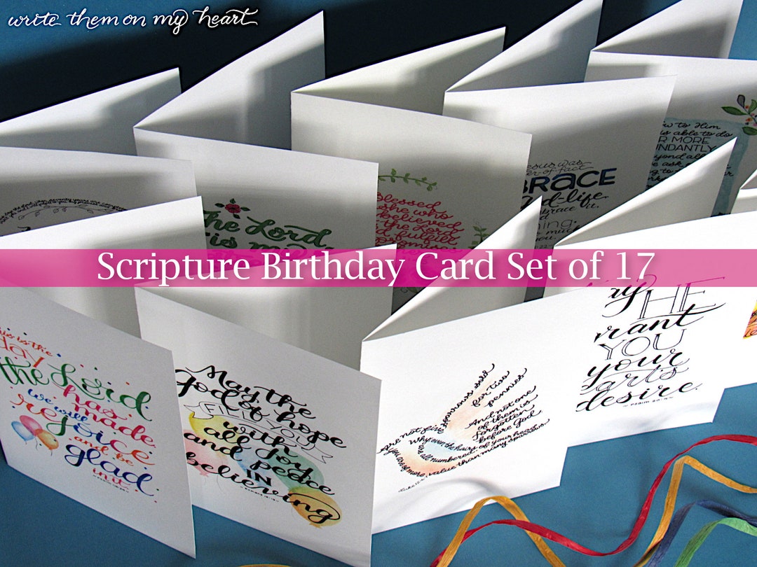 Printable Scripture Birthday Card Set, 17 Bible Verse Cards Bundle (or ...
