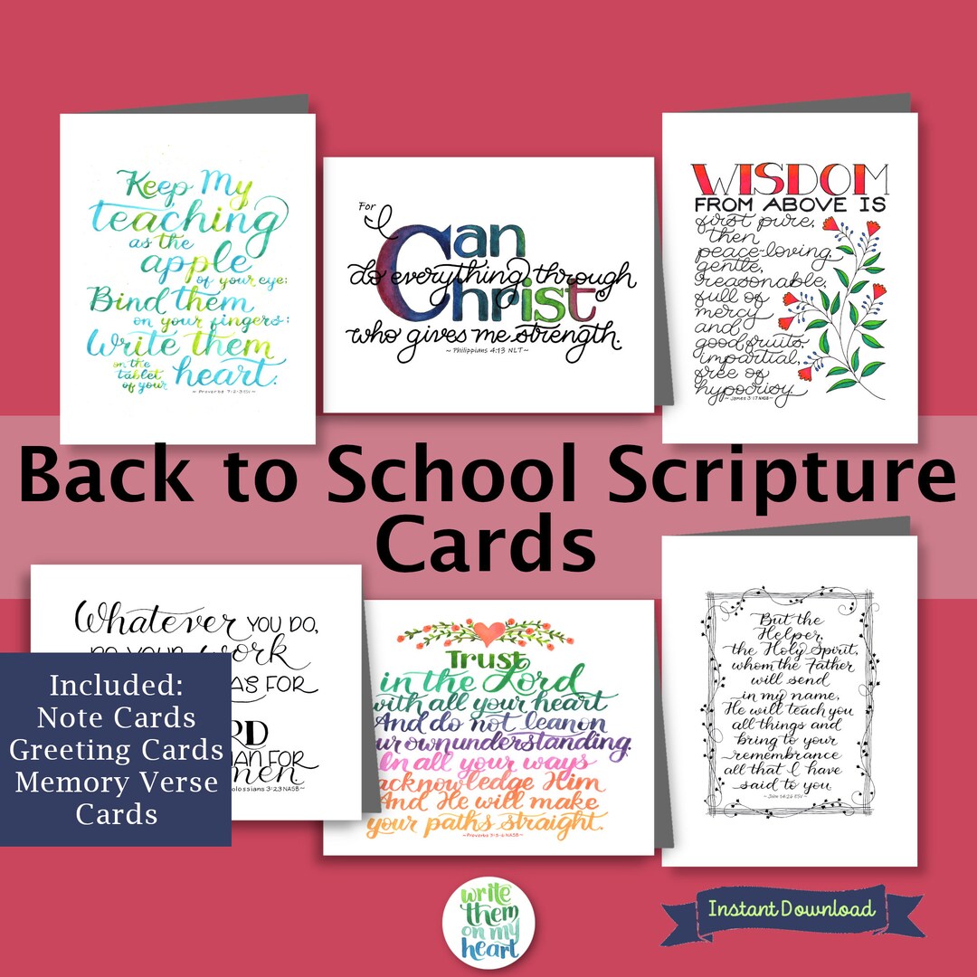 Back to School Bible Verse Cards Printable School Scripture Art Back to ...