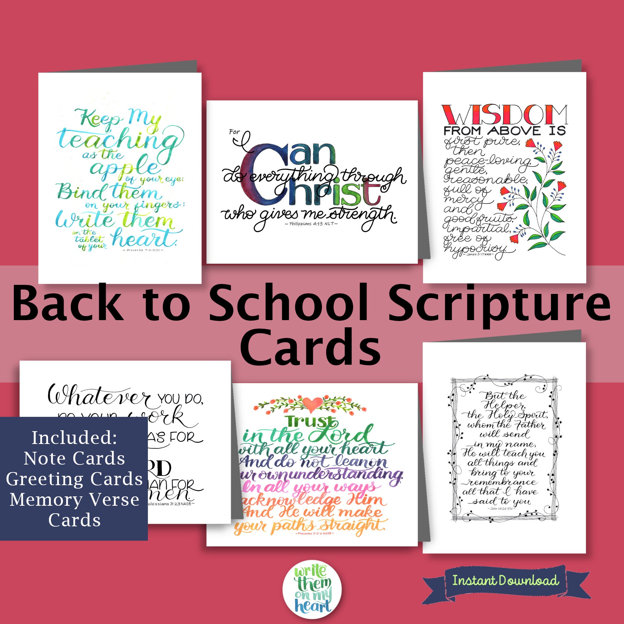 Back to School Bible Verse Cards Printable School Scripture Art Back to ...