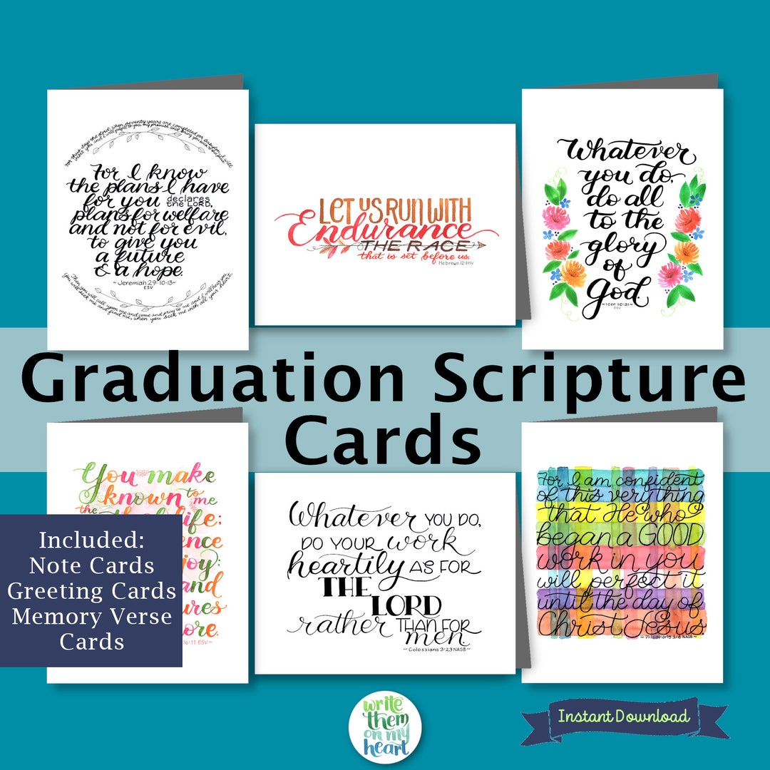 Graduation Scripture Cards, 6 Printable Bible Verse Graduation Cards ...